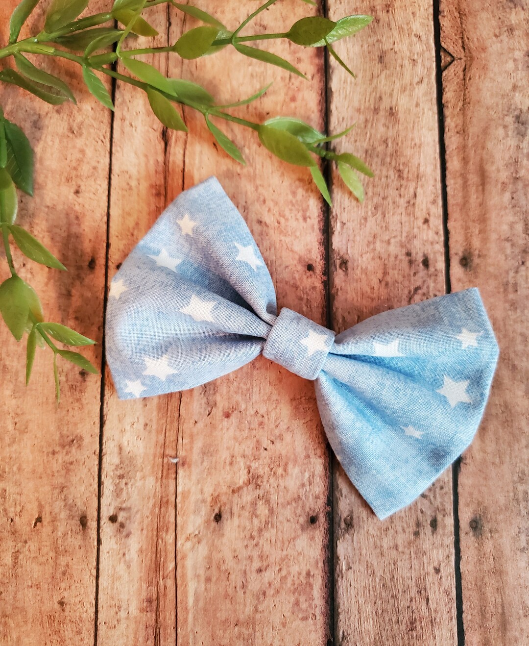 Blue and White Star Bow Tie, Dog Bow Tie, Cat Bow Tie, Chambray Bow Tie ...
