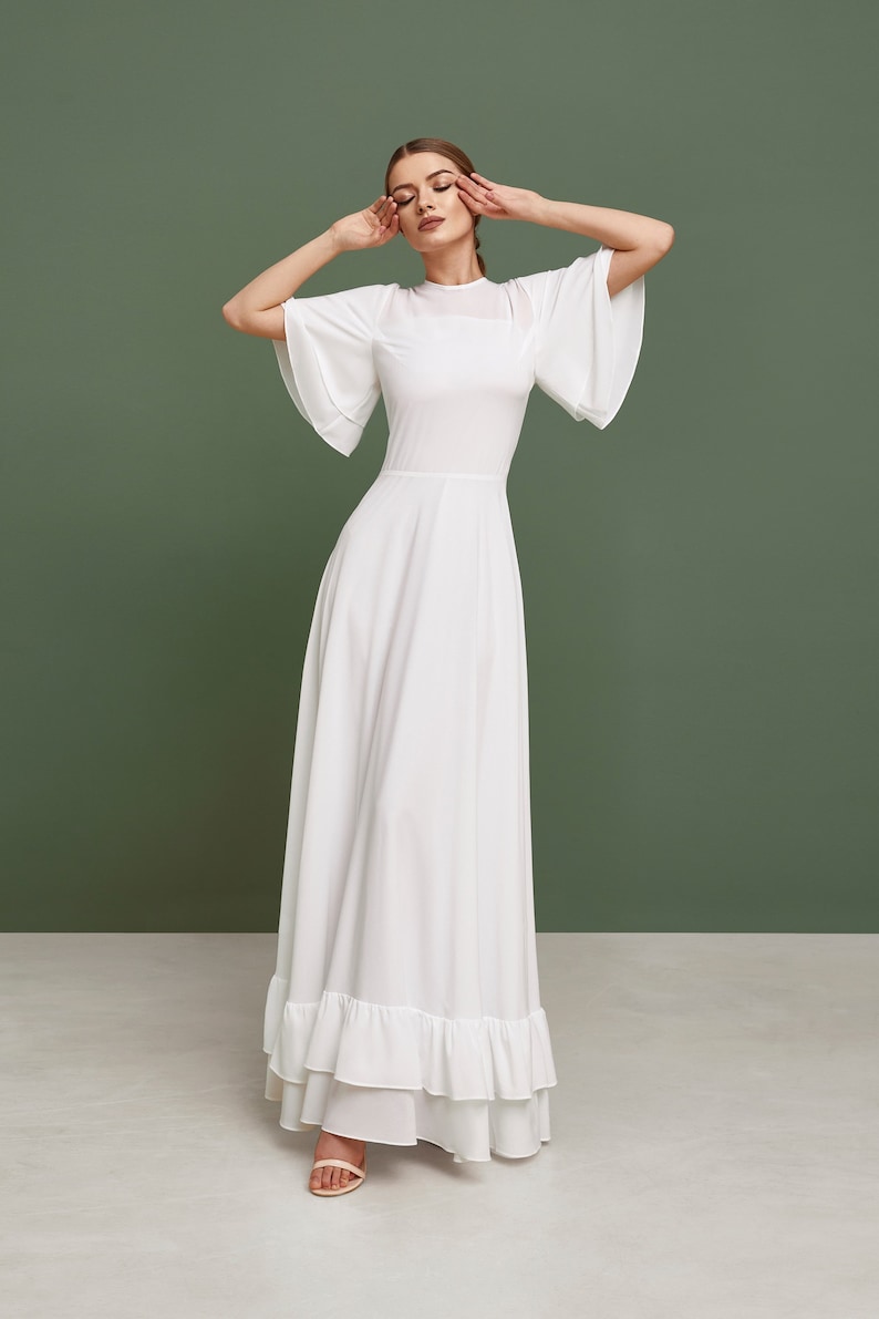 Wedding Dress Simple Wedding Dress White Fit and Flare Long - Etsy