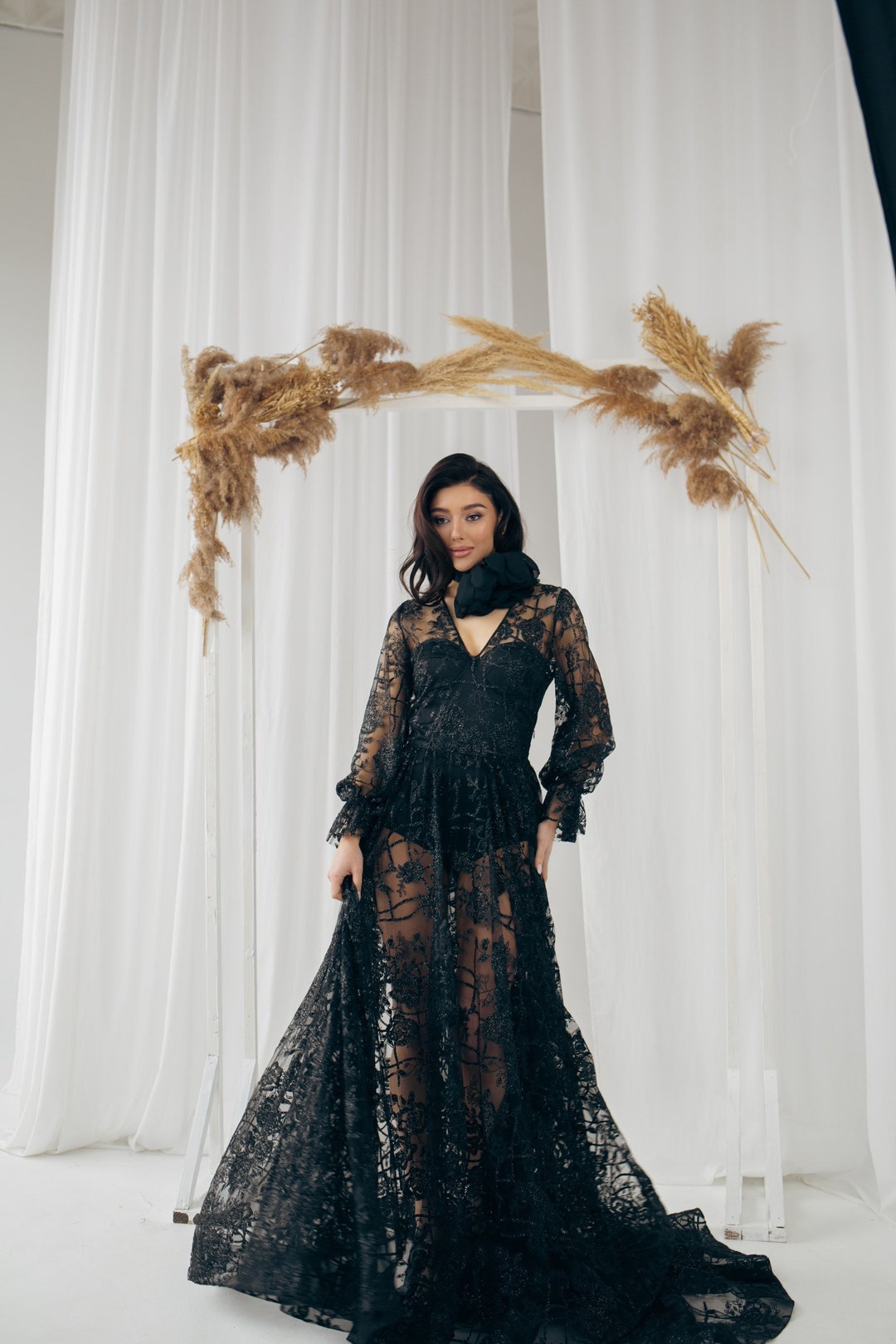 Black Wedding Dress, Gothic Wedding Dress, Goth Bride Dress, Black Boho ...