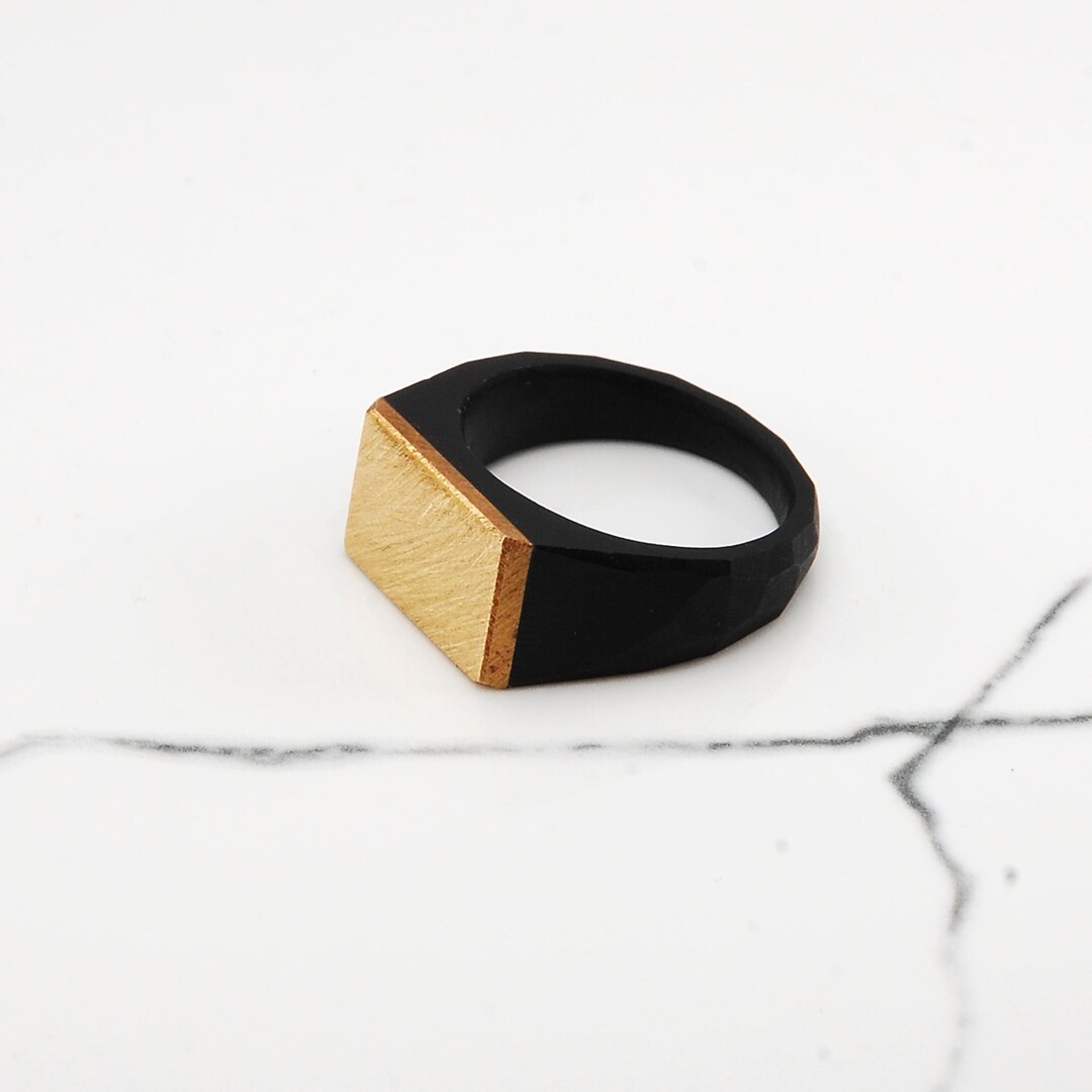 Handcrafted Brass Signet Ring, Matte Black Resin, Unisex Jewelry - Etsy
