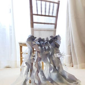 Silver Grey Bridal Chair Cover | Extra Long Ruffle Willow Sashes ...