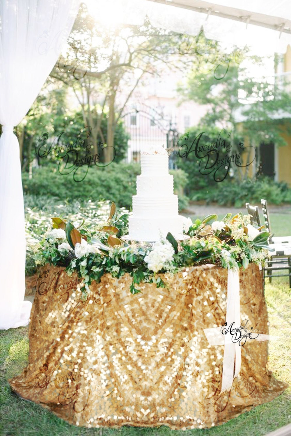 Gold Sequin Table Cloth MADE TO ORDER. Dazzle Topaz Dangle Sequined ...