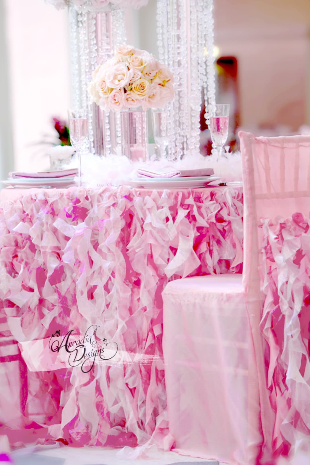 Pink Ruffle Tablecloth & Curly Willow Table Skirt MADE TO ORDER for ...