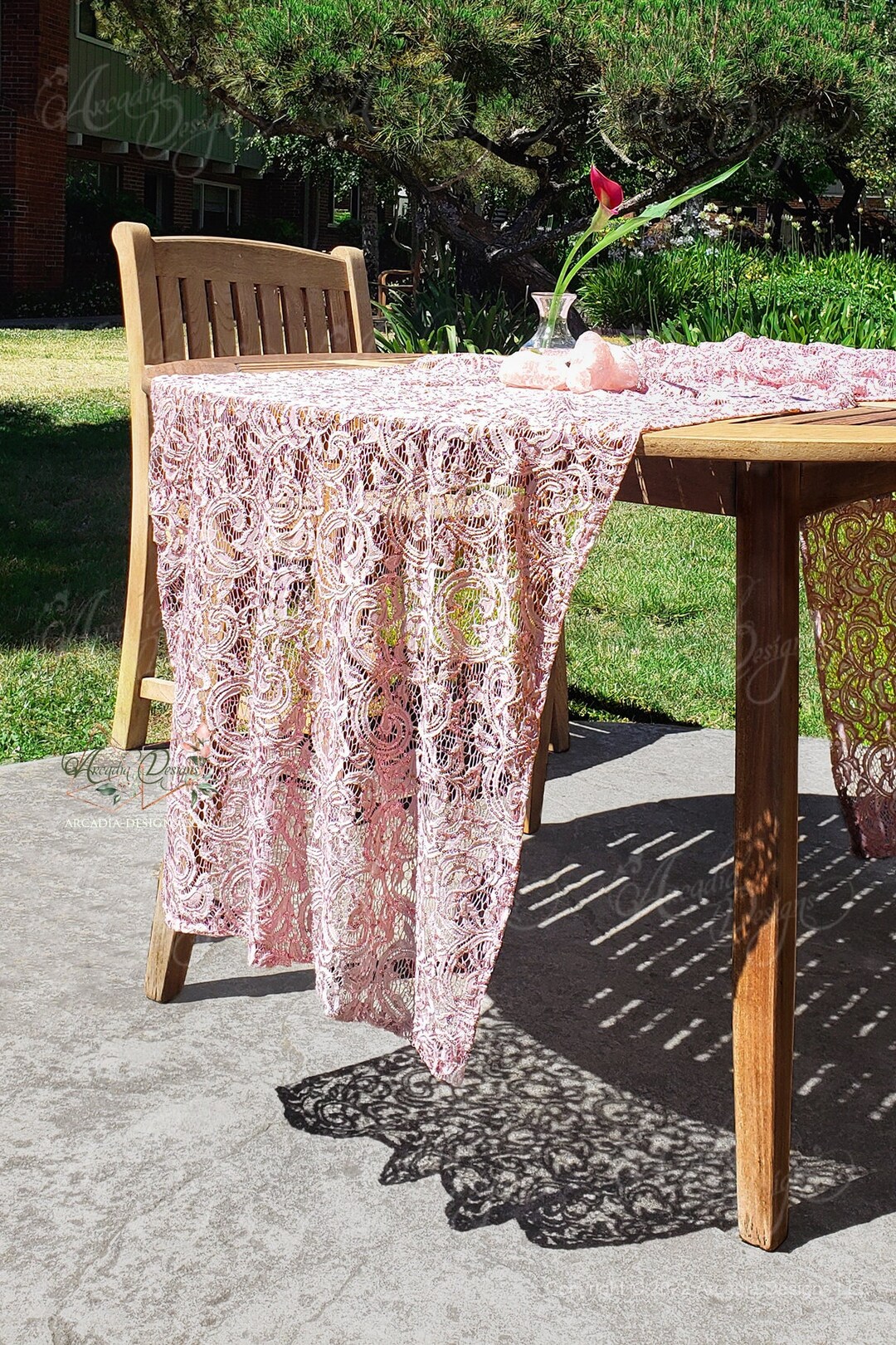 Shimmery Pink See-through Lace Table Runner Embroidered With Sequin ...
