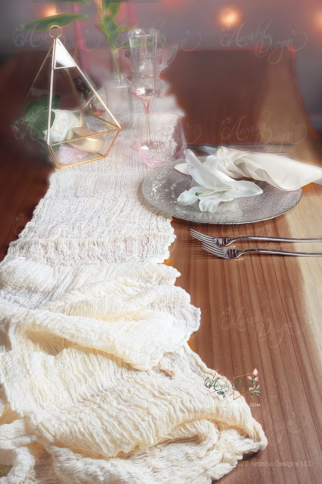 Sheer Ivory Cheesecloth Table Runner | Hand-dyed Gauze Tablecloth Décor ...
