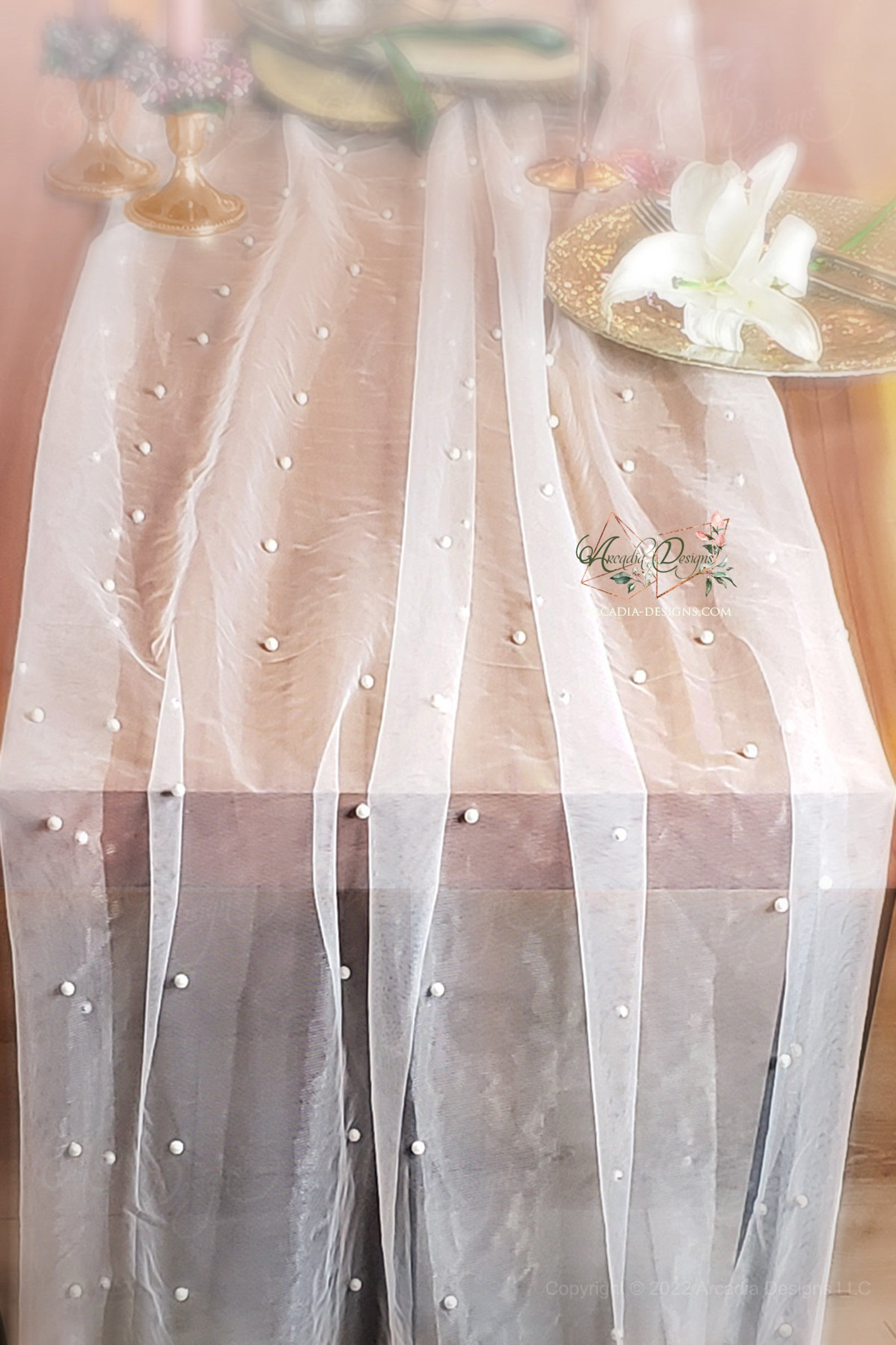 Pearl Embroidered Sheer White Tulle Drape Chair Sash for | Etsy