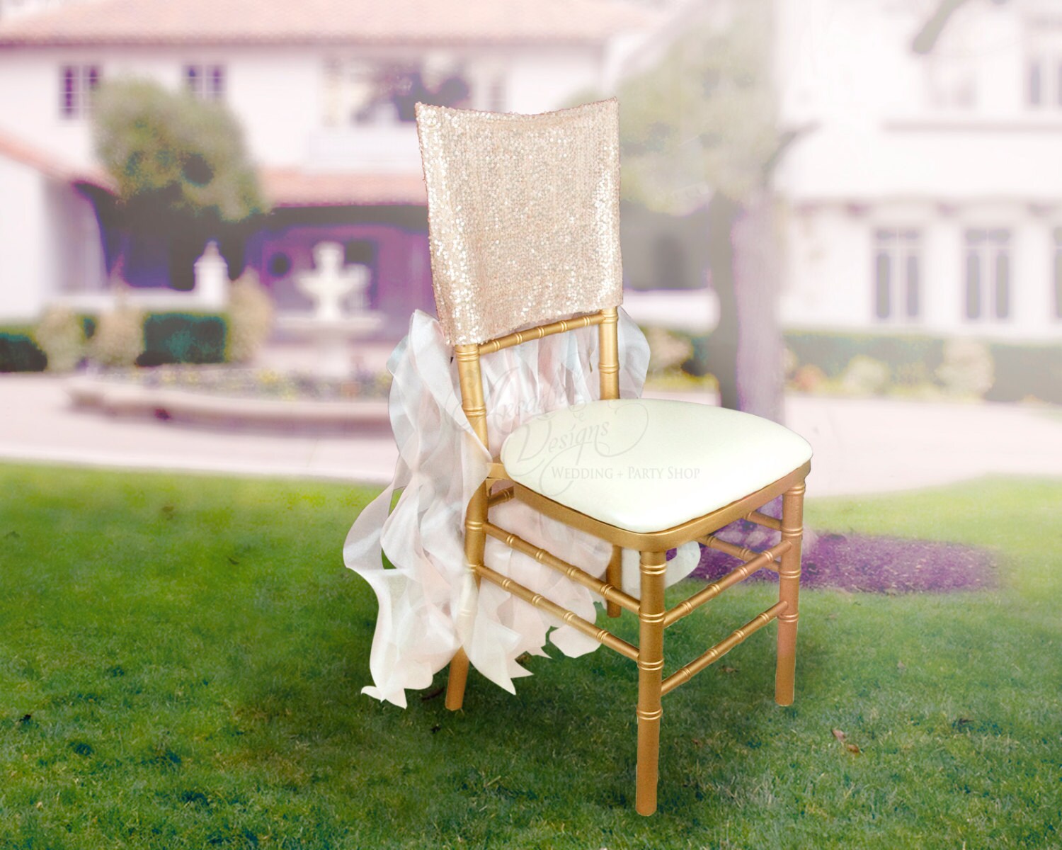 Bridal Chair Cover Rose Gold Wedding Sequin Ruffle Chair Decoration ...