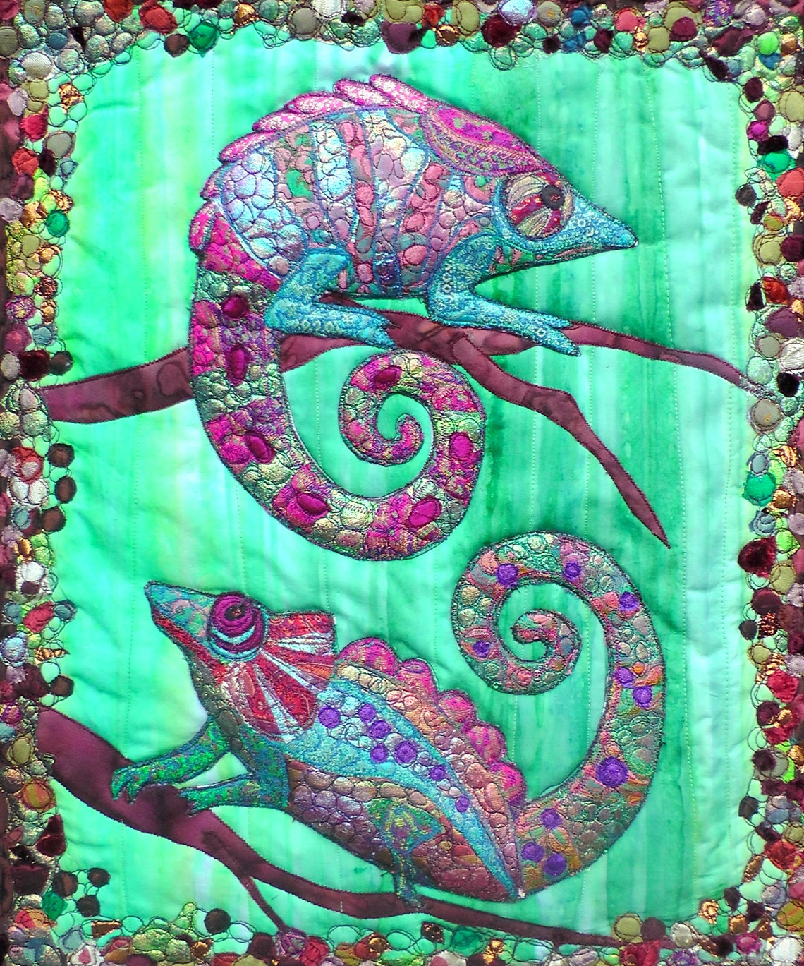 Chameleon. Colourful Lizard. Wall Hanging. Textile Art. Home Decor ...