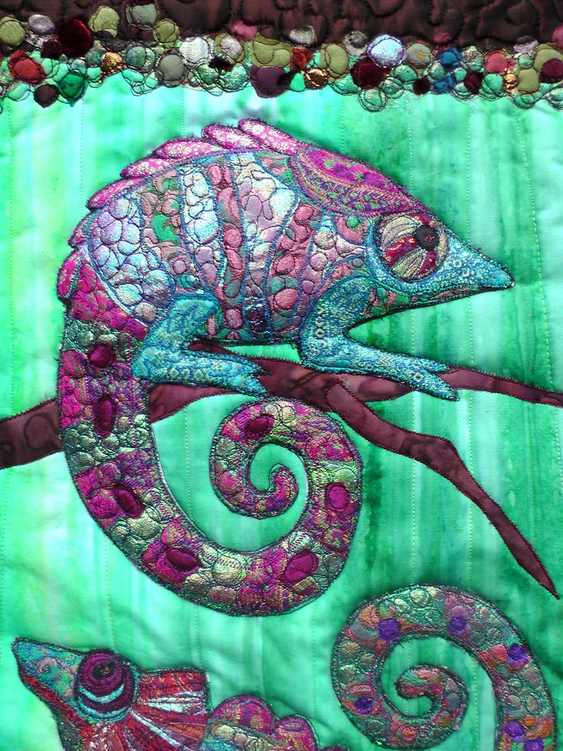 Chameleon. Colourful Lizard. Wall Hanging. Textile Art. Home Decor ...