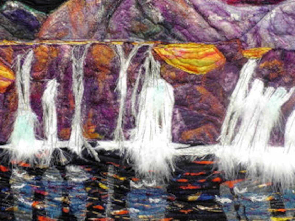 Waterfalls, Textile Art, Landscape Waterfalls, Wall Hanging, Fabric ...