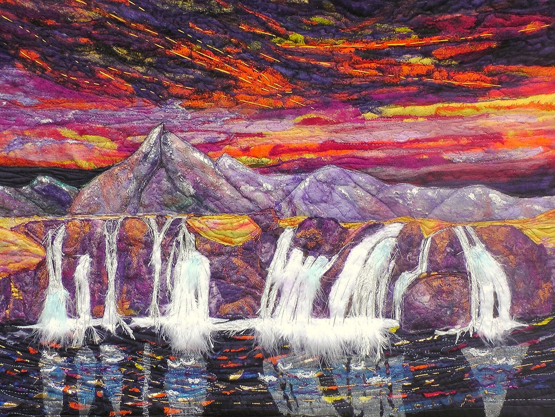 Waterfalls, Textile Art, Landscape Waterfalls, Wall Hanging, Fabric ...