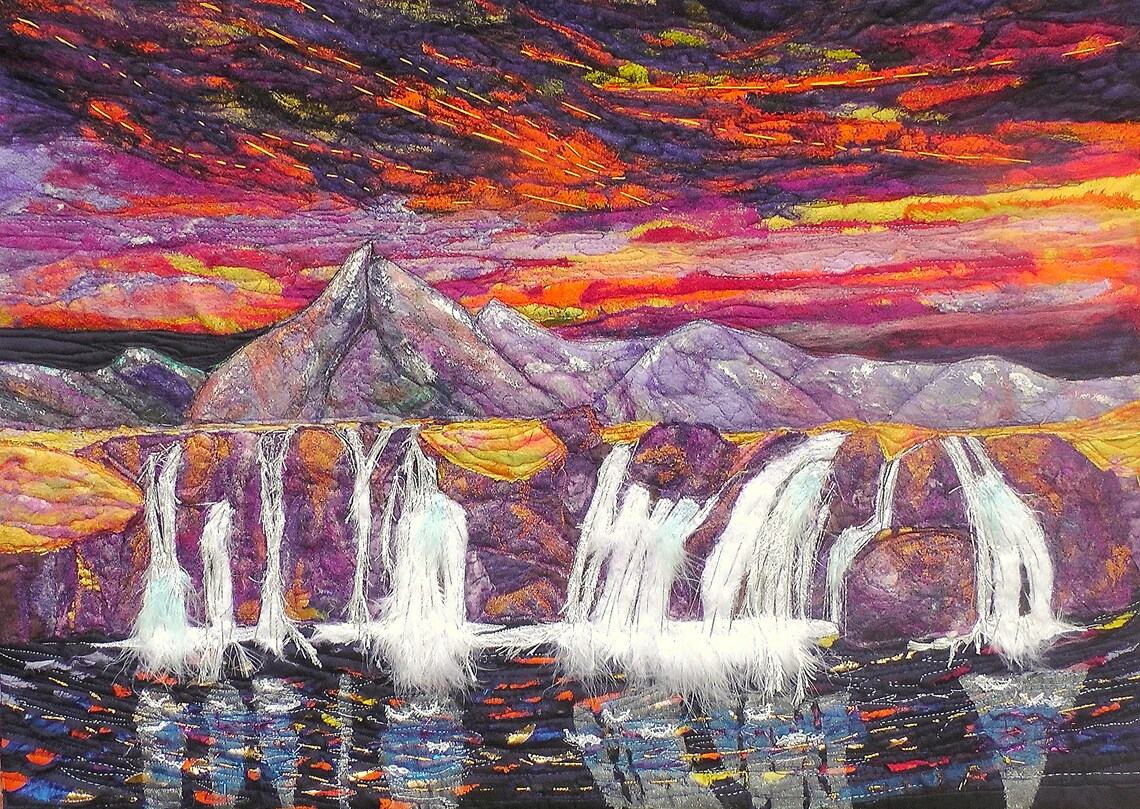 Waterfalls, Textile Art, Landscape Waterfalls, Wall Hanging, Fabric ...