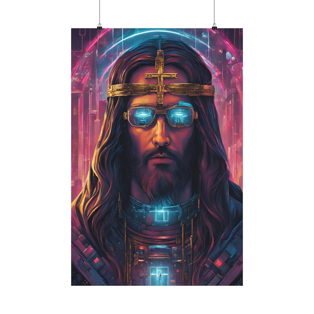Cyberpunk Jesus Sci-fi Poster, Matte Vertical Art Print, Wall Decor ...