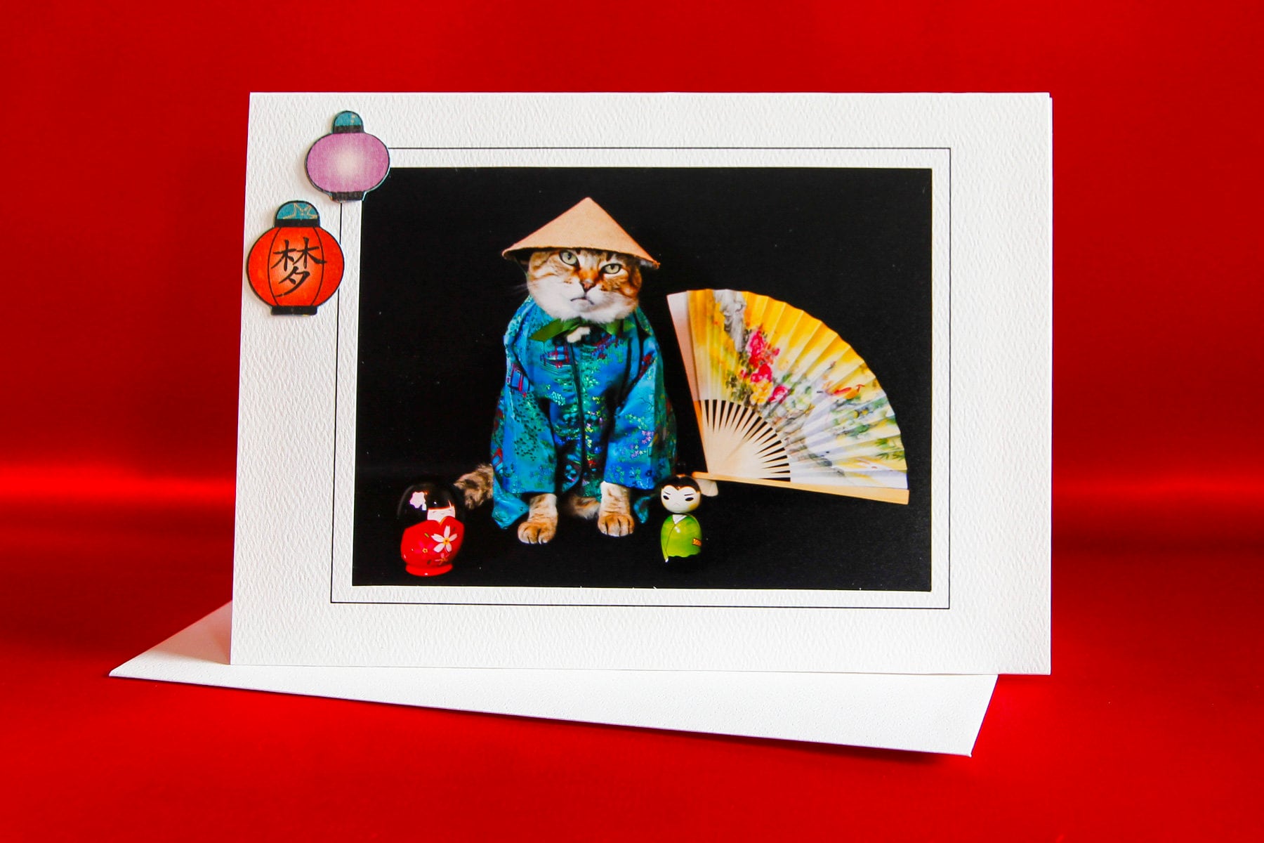 Chinese New Year's Cat Card-cat in Kimono-holiday Greeting Card for Cat ...