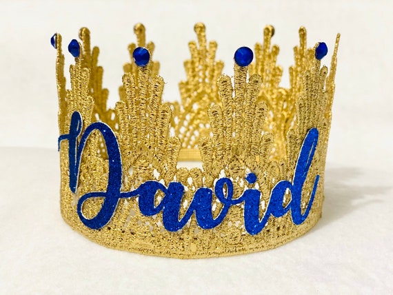 New King David Gold Lace Crown / Gold & Blue Lace Crown / | Etsy