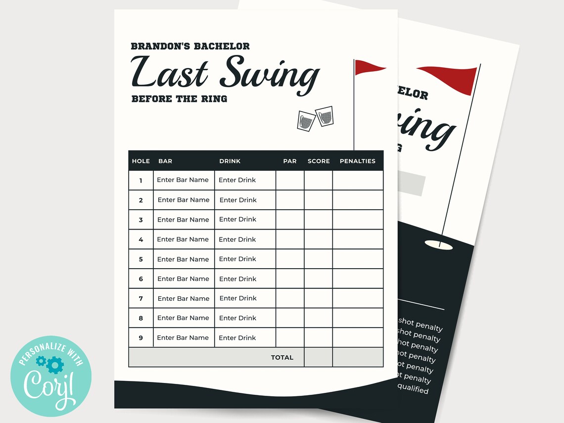Bachelor Golf Bar Crawl Score Card, Last Swing Before the Ring ...