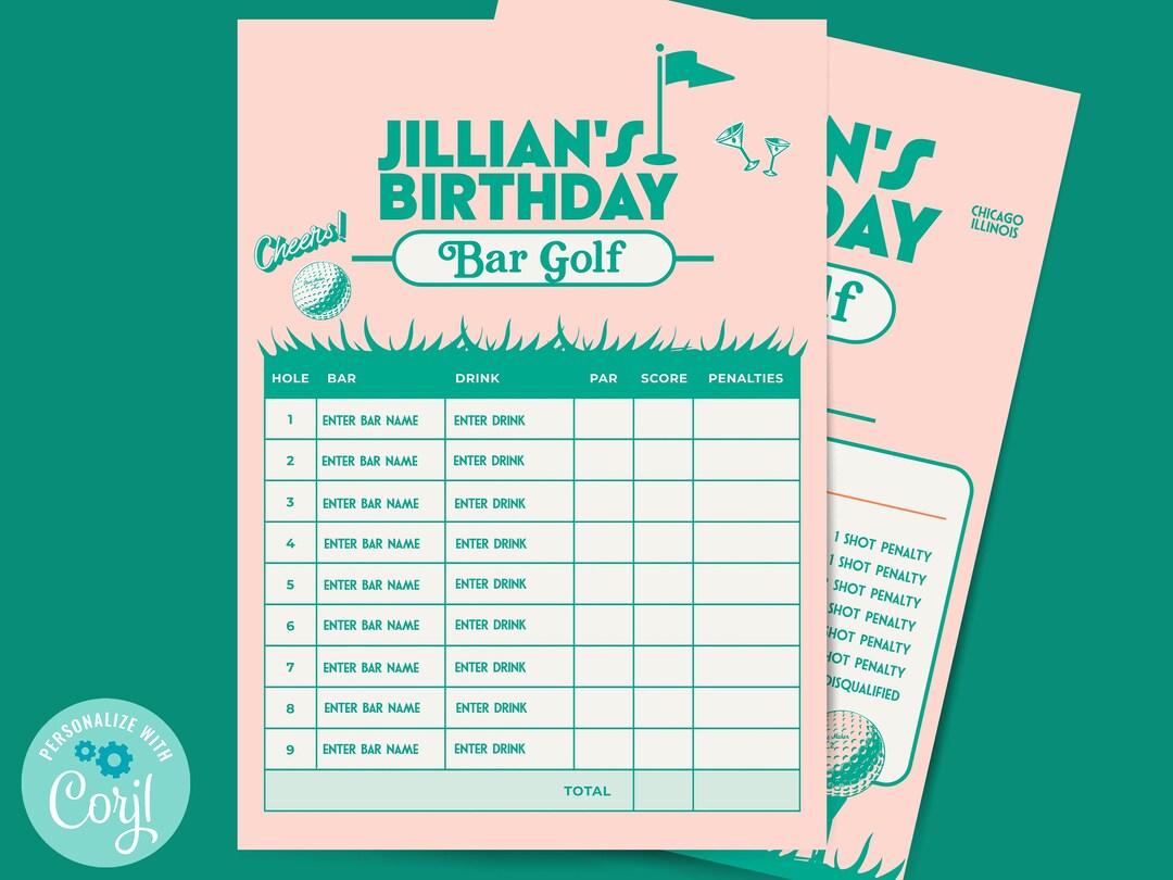 Golf Bar Crawl Score Card, Pub Golf Template, Adult Editable Birthday ...