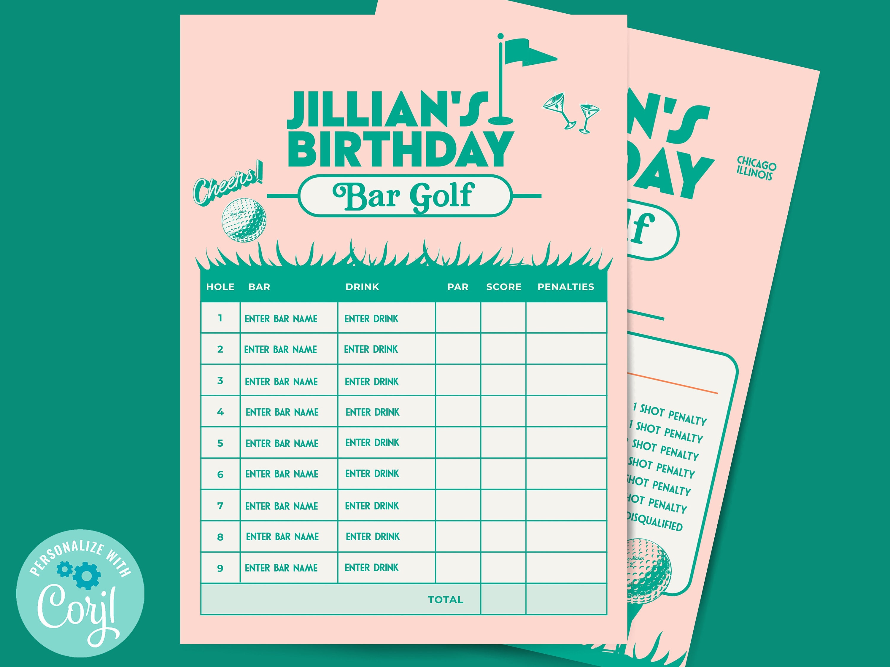 Golf Bar Crawl Score Card, Pub Golf Template, Adult Editable Birthday ...