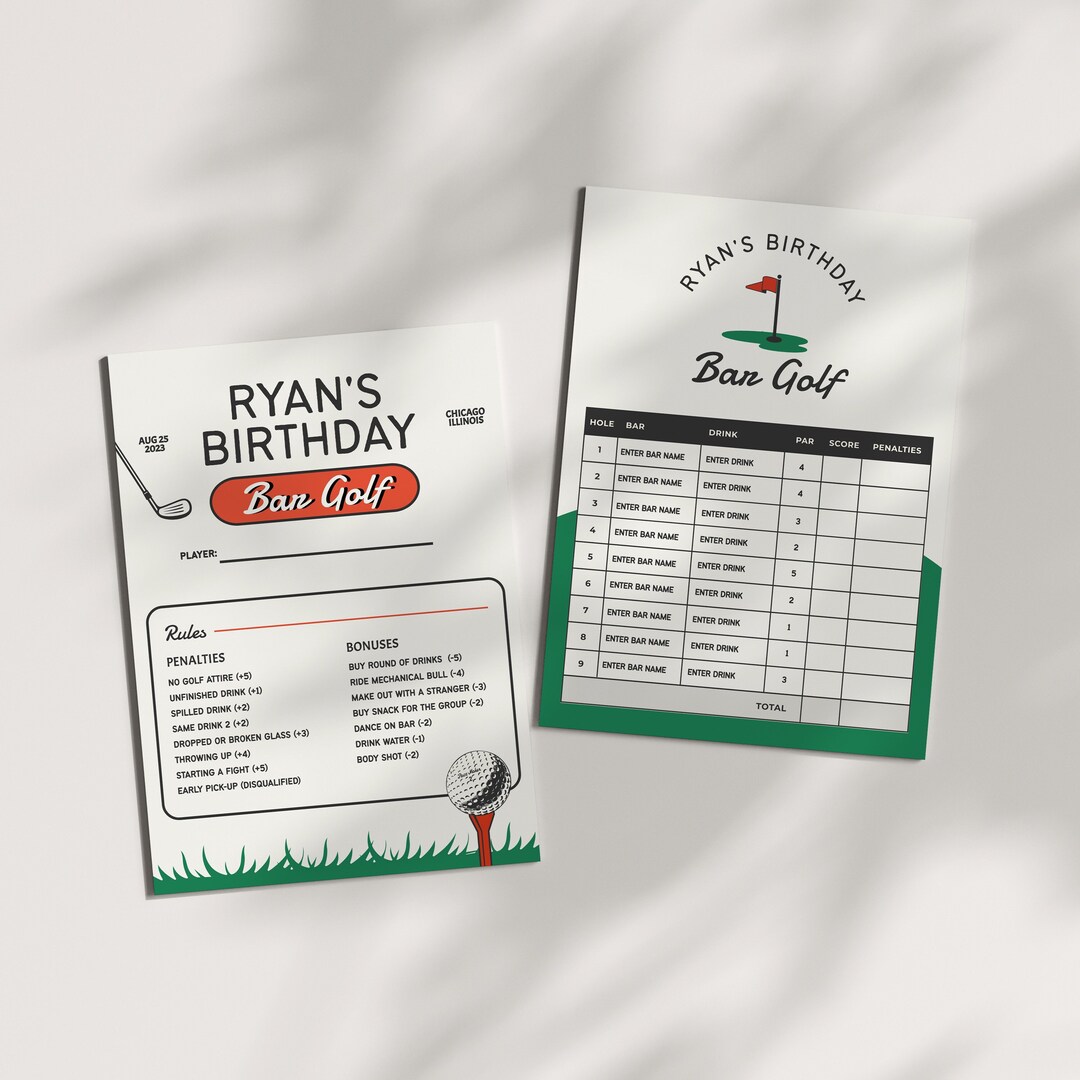 Pub Golf Score Card, Birthday Bar Golf Scorecard Template, Pub Golf ...