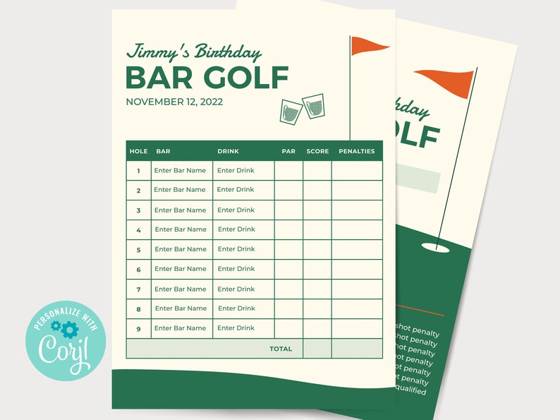 Bar Golf Scorecard, Pub Golf Template, Adult Editable Birthday Golf ...