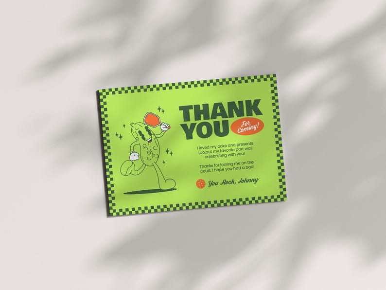 Pickleball Birthday Thank You Card: Editable Kids Sports Party (digital ...