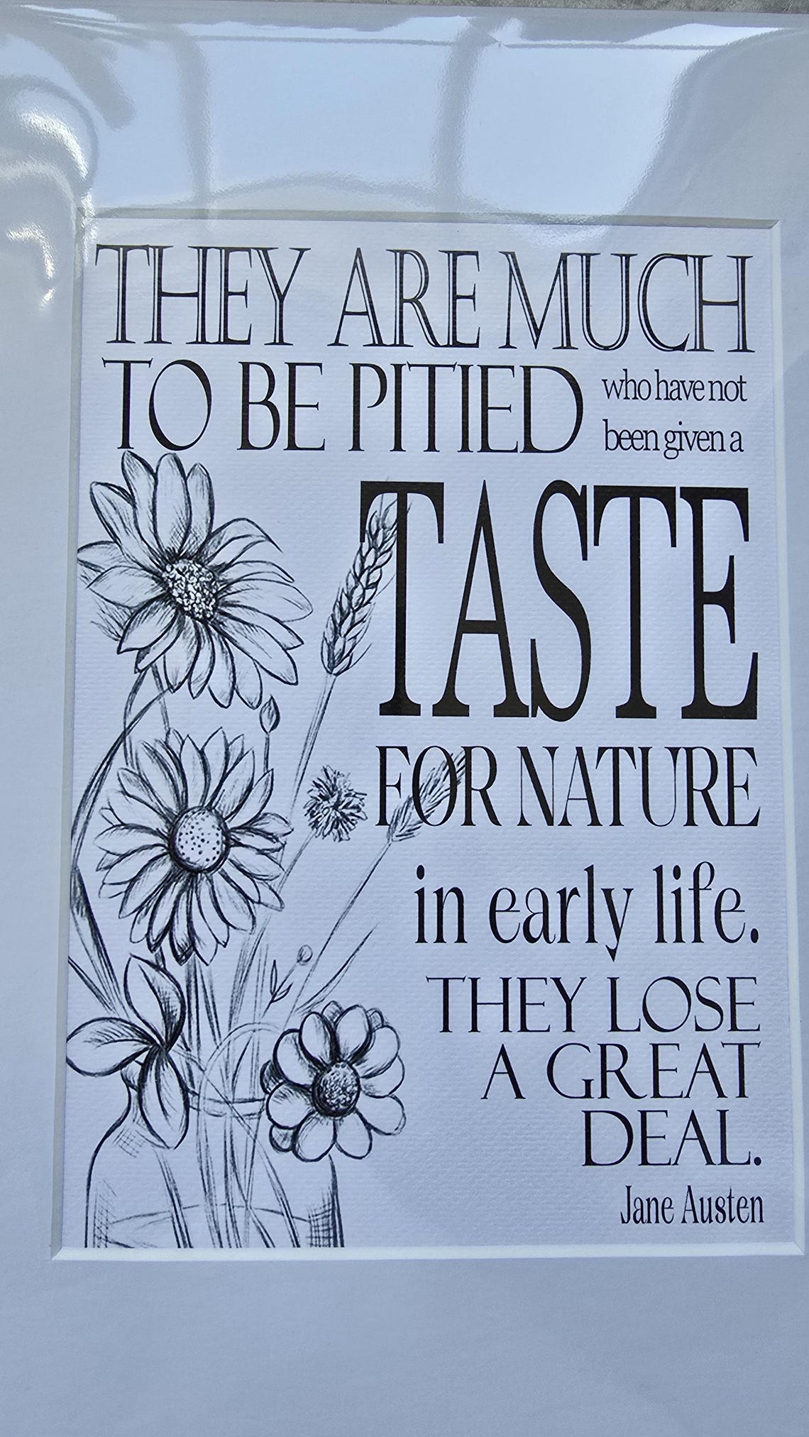 Jane Austen Quote Print: Taste for Nature, A4 Mounted Watercolour Paper ...