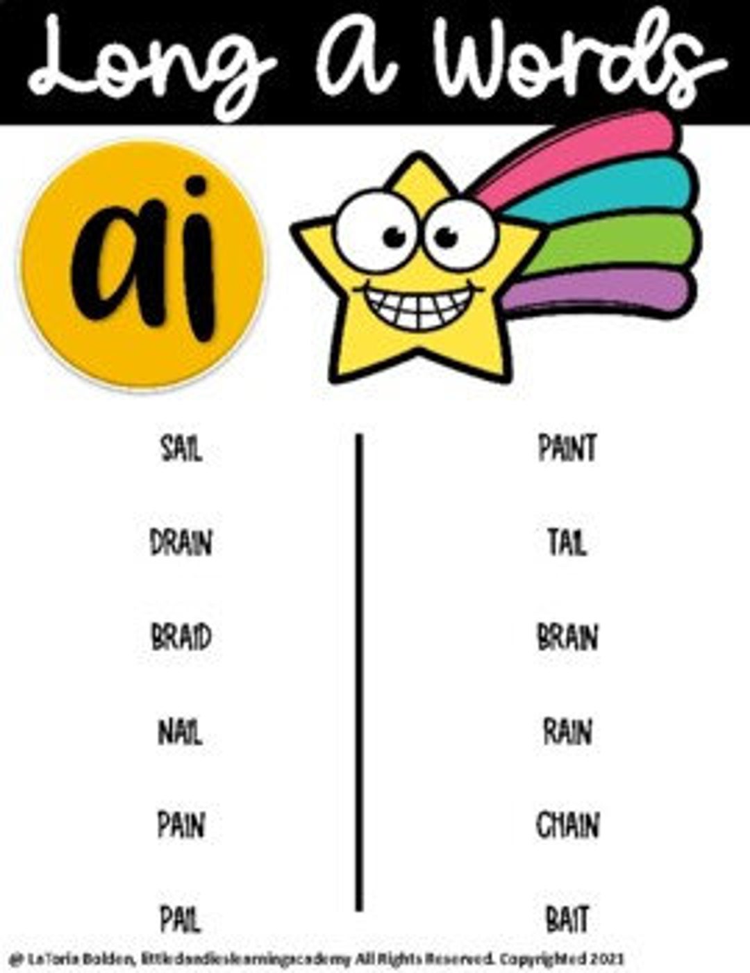Phonic Worksheets-long a Vowel Words - Etsy