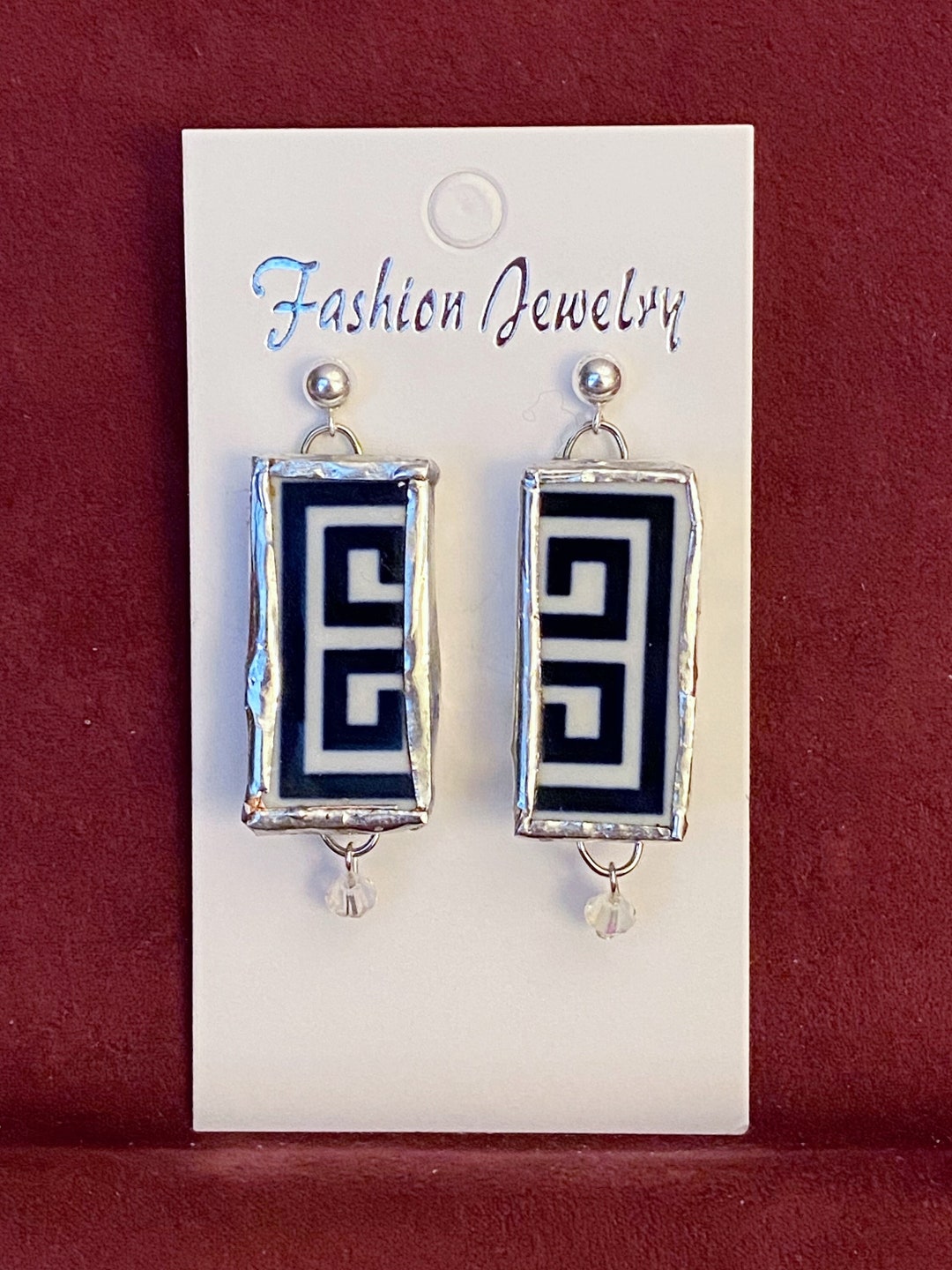 Broken China Greek Key Earrings From Certified International Canapé ...