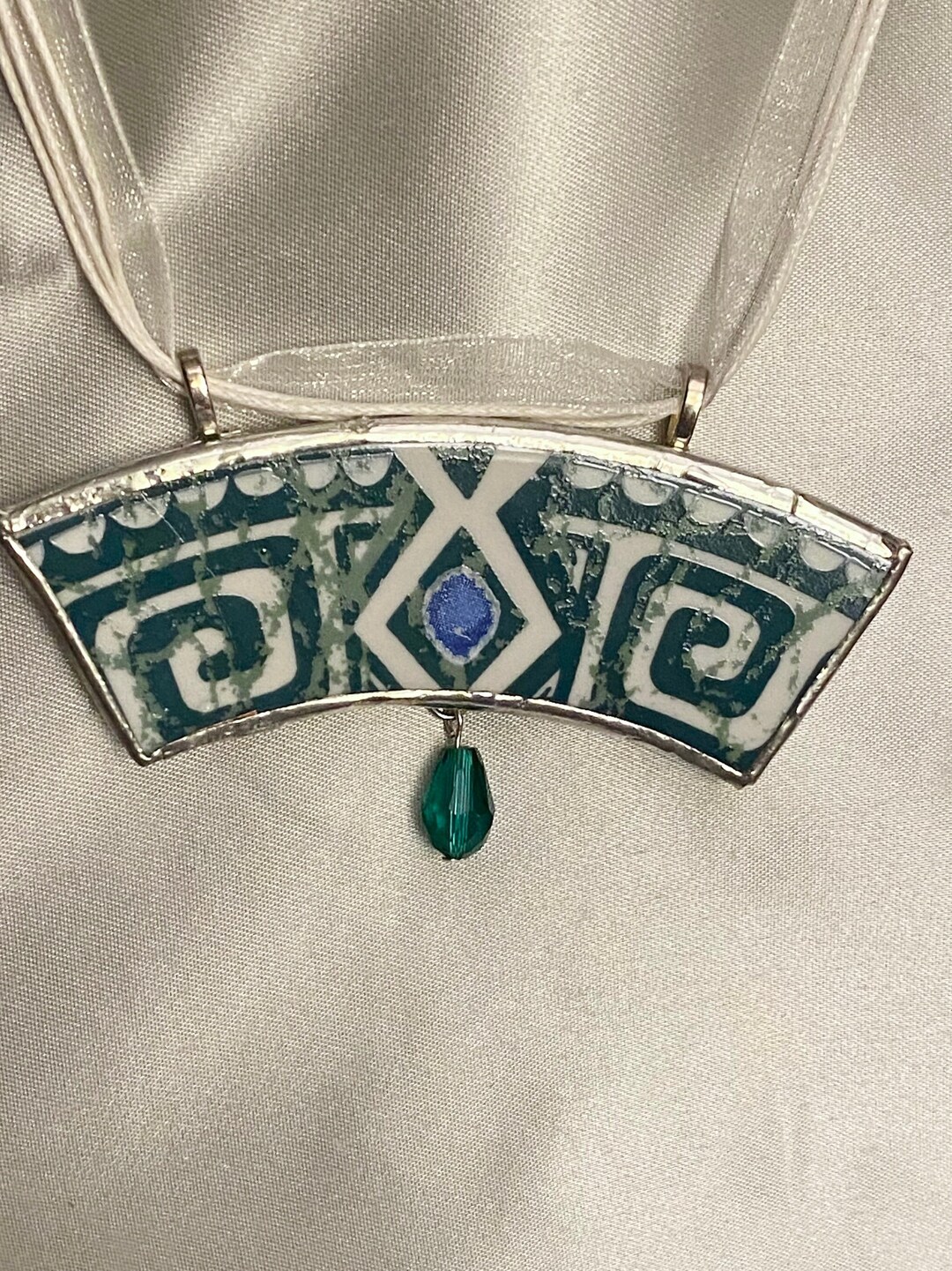 Broken China Greek Key With Medallion Pendant Necklace - Etsy