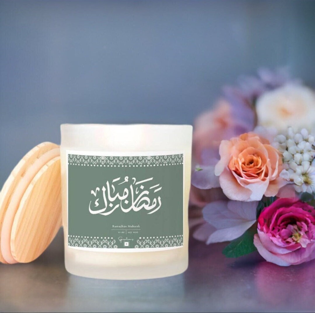Chic Frosted Glass Ramadan Mubarak Candle Sage Hand Poured, 11 Oz ...