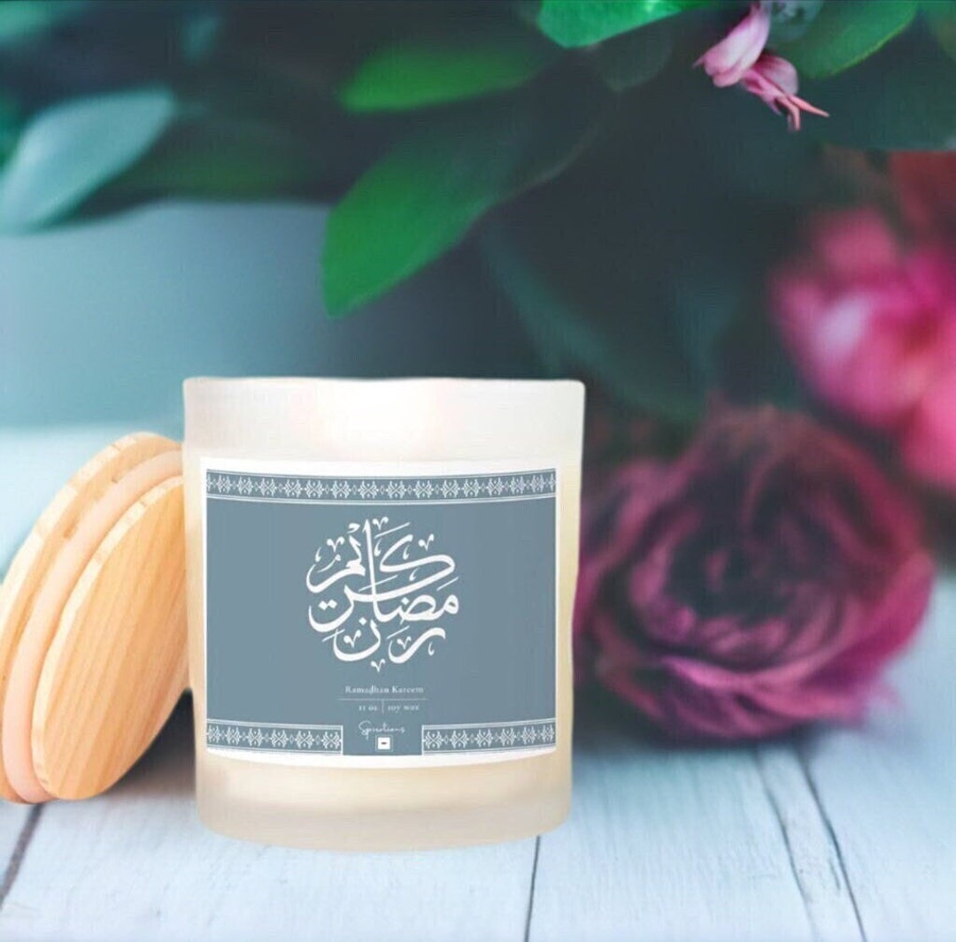 Sophisticated Frosted Glass Ramadan Kareem Candle Baby Blue Hand Poured ...