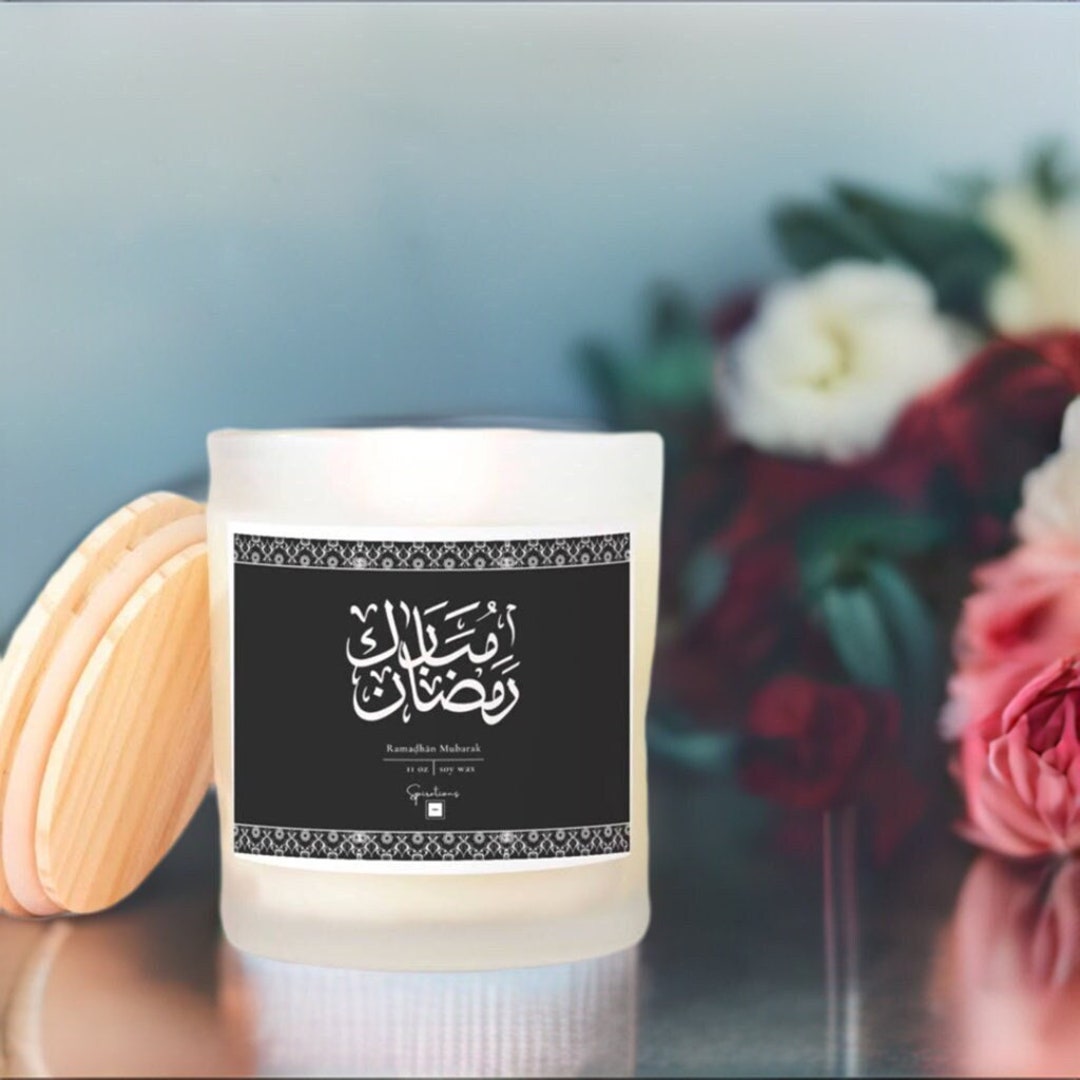 Elegant Frosted Glass Ramadan Mubarak Candle Black & White Hand Poured ...