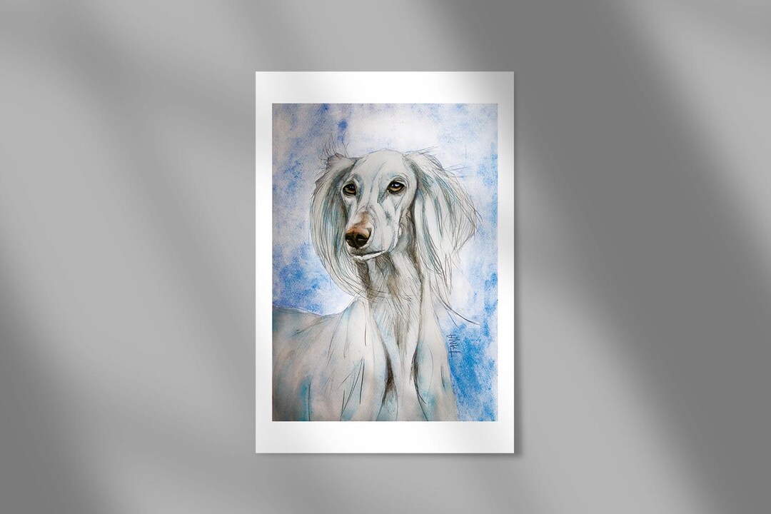 Saluki Print, White Saluki Print, Saluki Art, Saluki Painting, White Saluki, Saluki Portrait ...