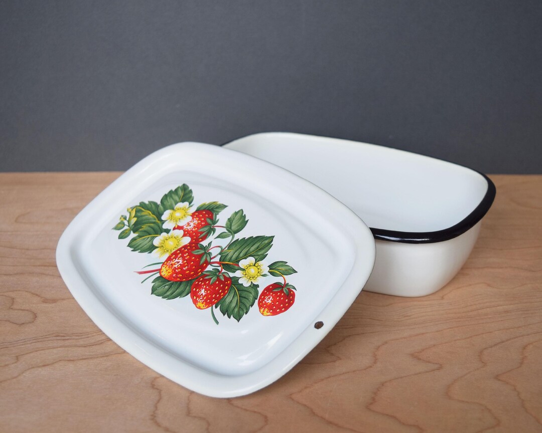 Vintage Enamelware Lidded Box With Strawberry Motif - Etsy