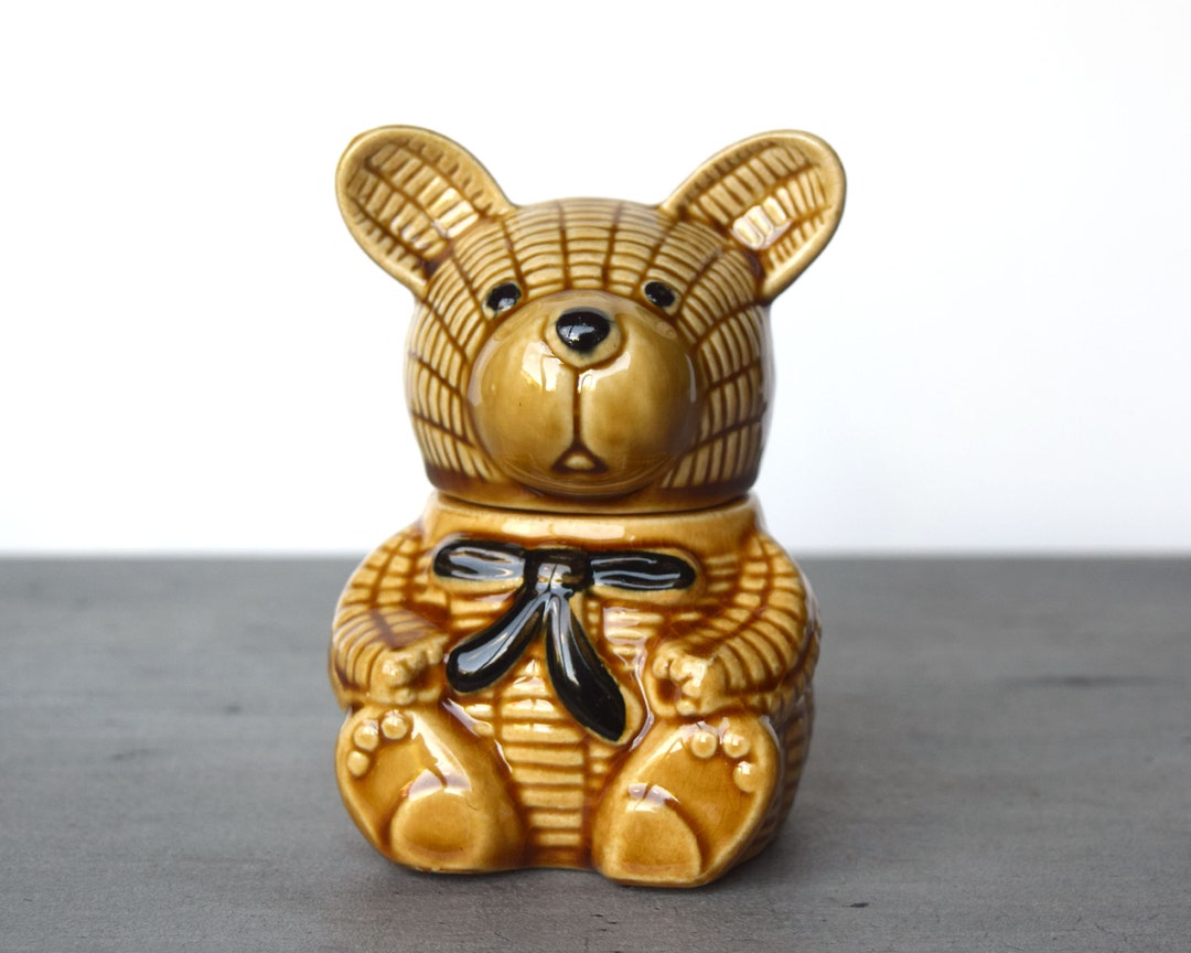 Vintage Teddy Bear Honey Pot Woven Brown Bear Ceramic Preserve Jar - Etsy