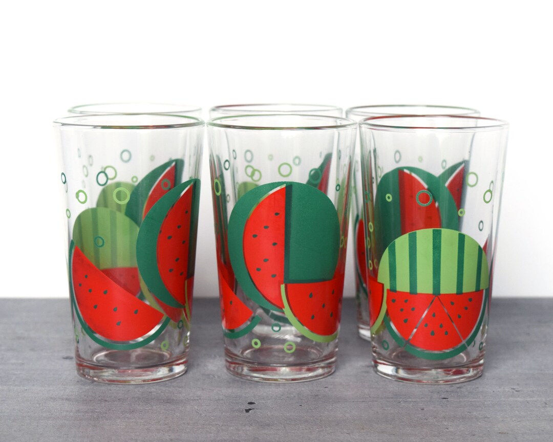 Six Vintage Watermelon Glasses Italian Glassware - Etsy