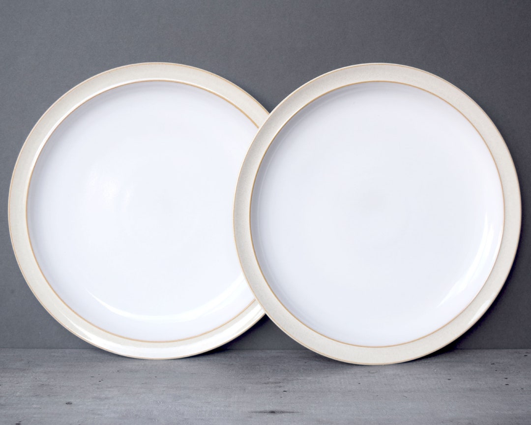 Denby Pottery Dinner Plates Set of Two Linen Pattern White With Beige ...