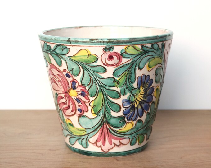 Vintage Italian Sgraffito Floral Plant Pot Planter Flower Pot With Rose ...