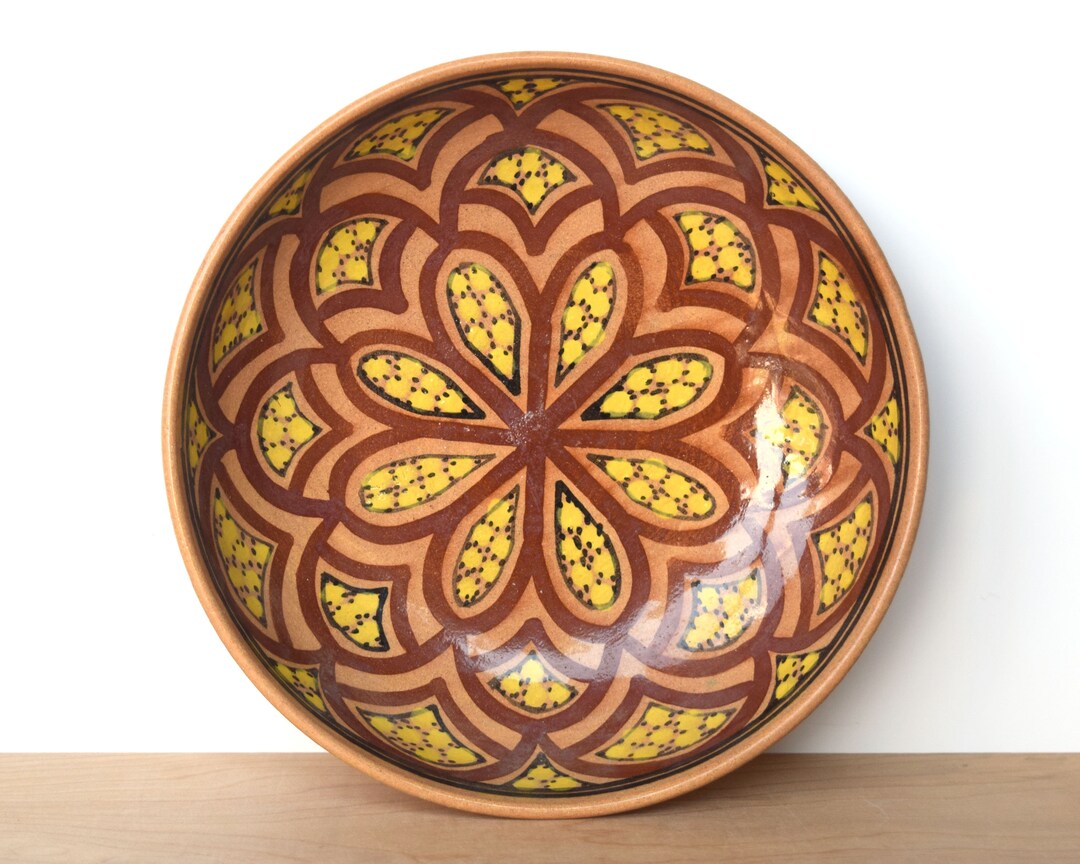 Vintage Moroccan Bowl Moorish Pattern With Warm Tones Yellow Terracotta ...