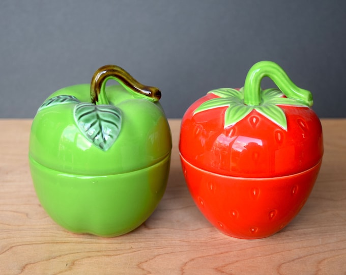 Two Jam Pots Strawberry and Green Apple Shaped Vintage Japanese - Etsy