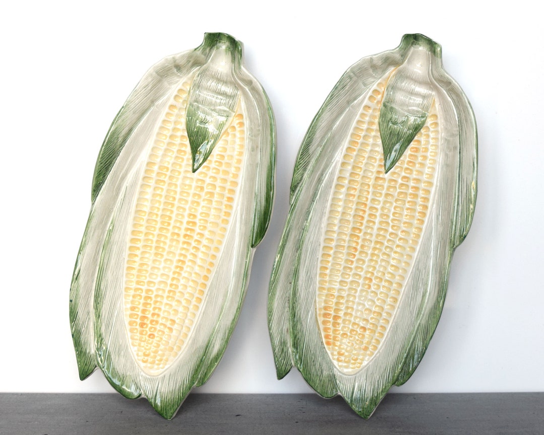 Vintage Italian Corn Plates Hand-painted Vegetable Serving Dishes Italy ...