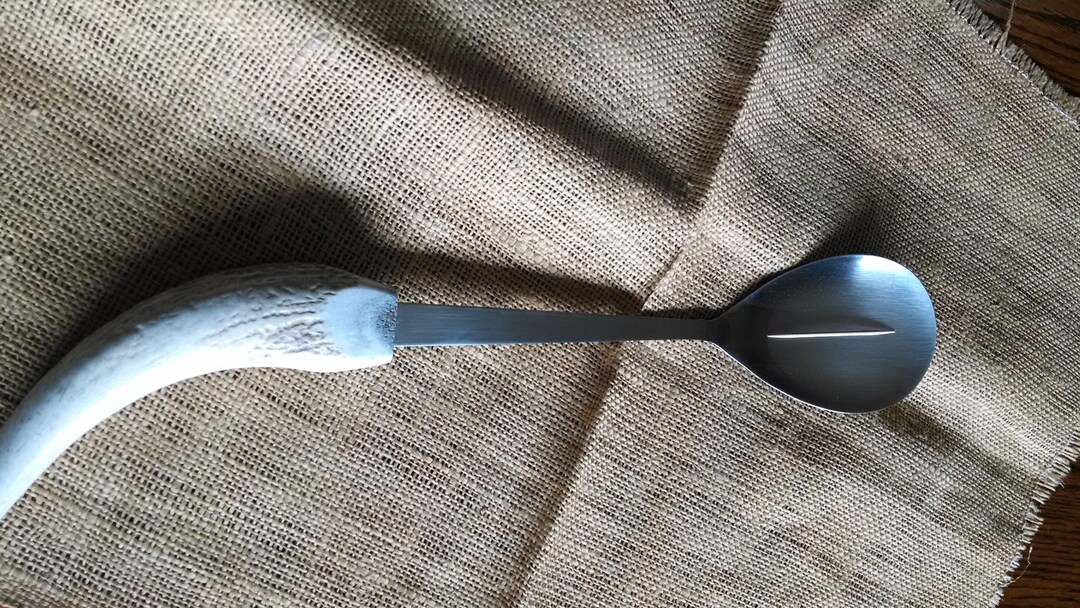 XL Serving Spoon, Elk Antler, 16-1/2 Long, Heavy Duty Natural Tan Elk ...