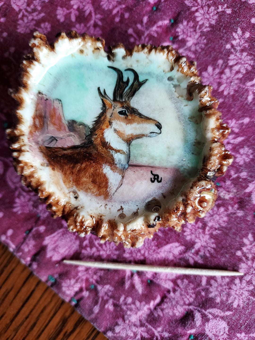 Hand Painted Pronghorn Antler Belt Buckle: Collectible Wildlife Art - Etsy