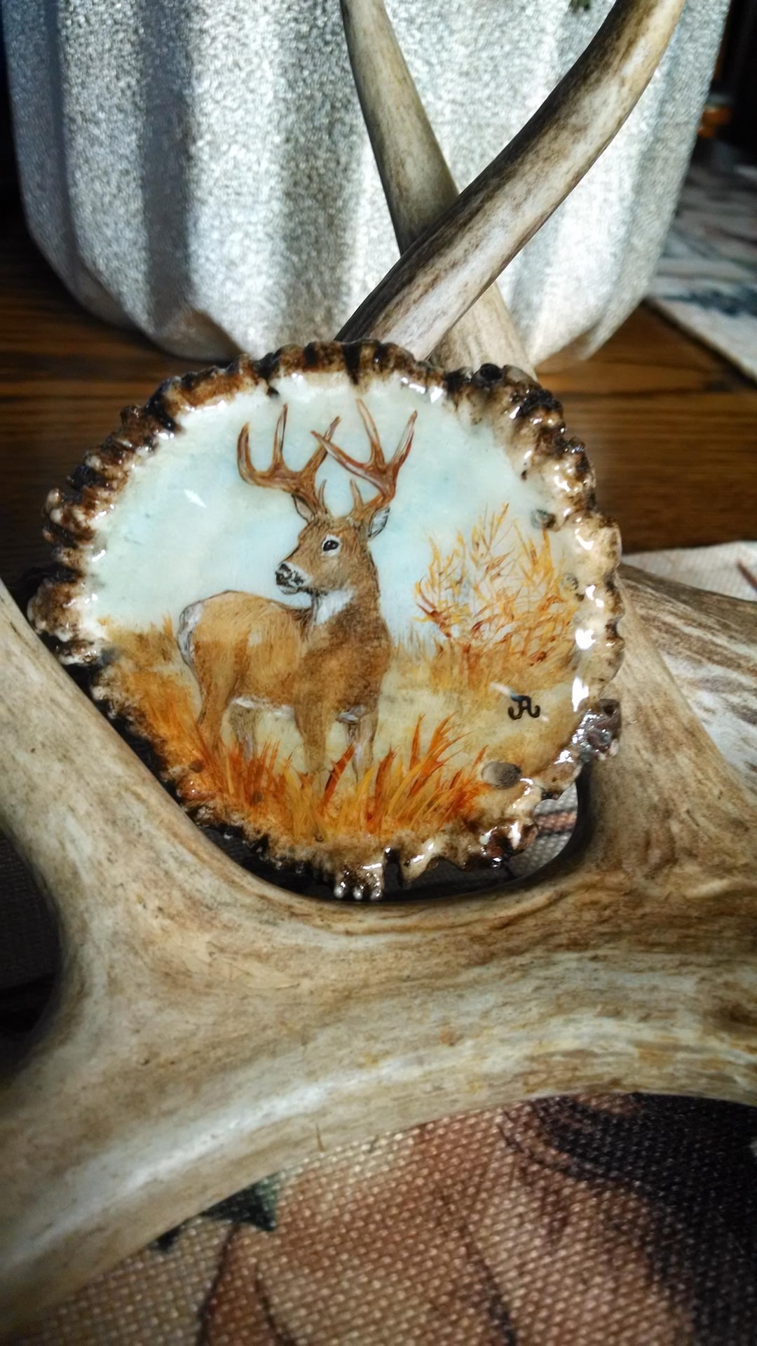 Whitetail Deer Belt Buckle, Hand Painted Whitetail Buck on 3" Wide Elk ...