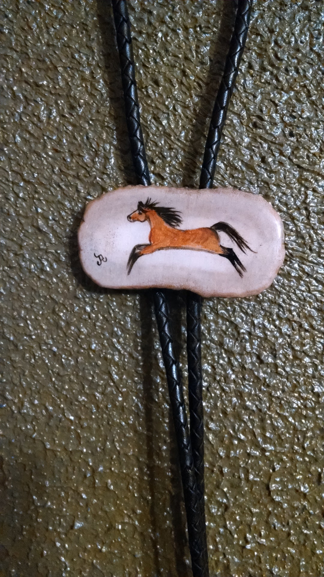 Hand-painted Bay Horse Bolo Tie: Moose Antler Slide, Braided Leather - Etsy