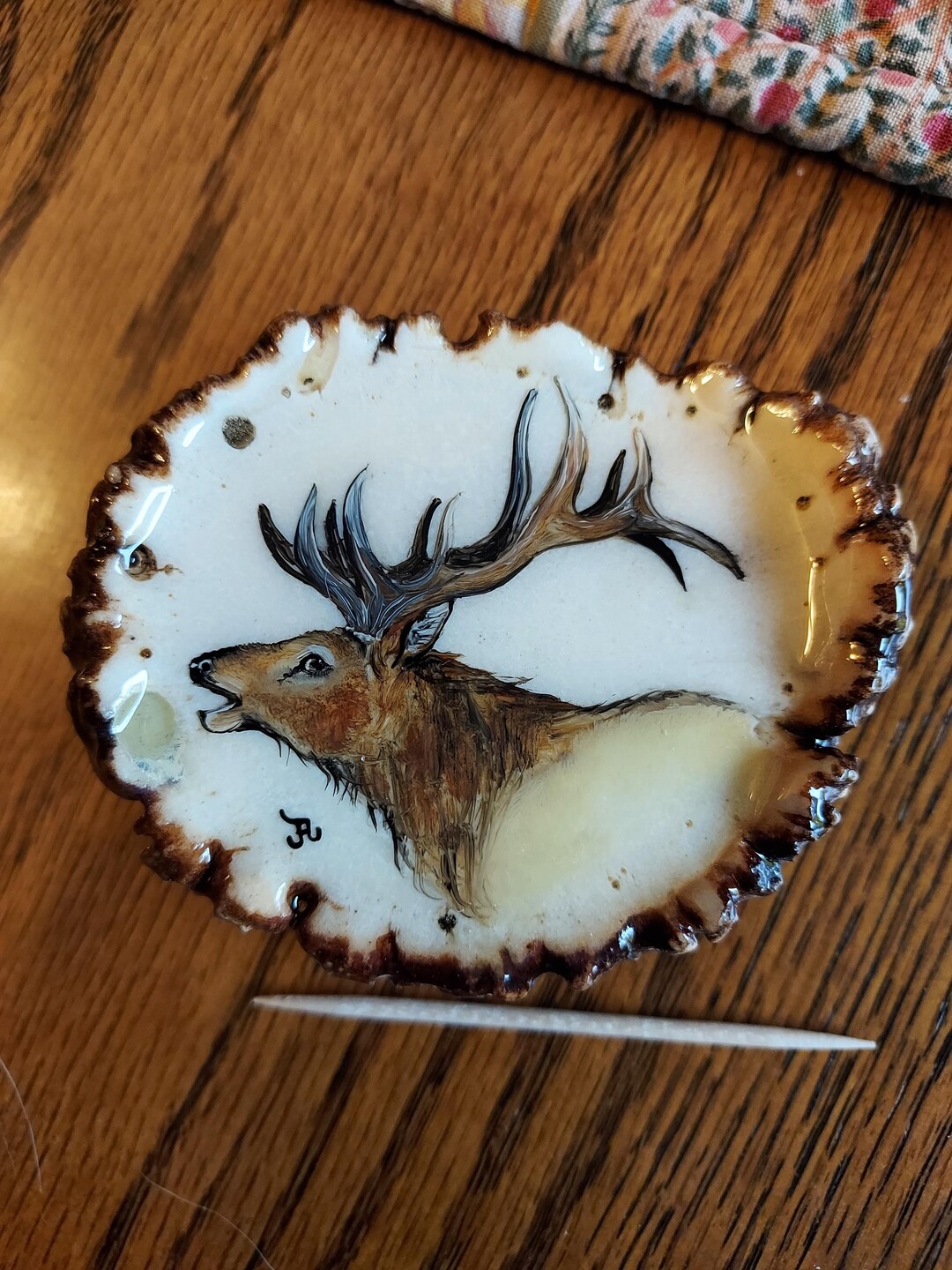 Elk Antler Belt Buckle, Original Painted Bugling Bull , Medium Size 3 ...
