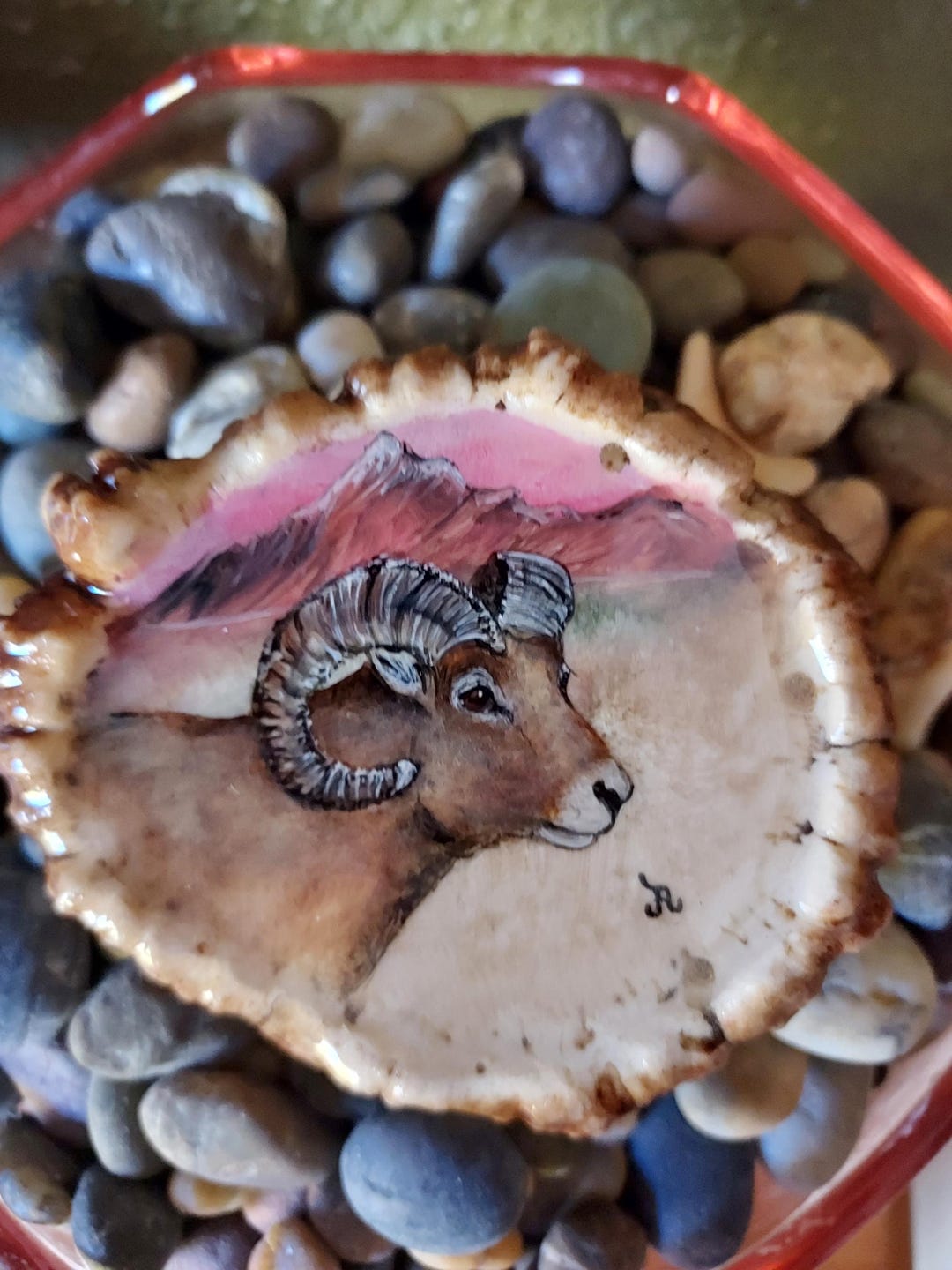 Elk Antler Rocky Mountain Sheep Belt Buckle, Original Painting of a Ram ...