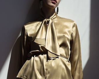 Gold silk blouse | Etsy
