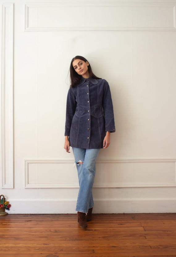 1970s Denim Blue Suede Contrast Stitch Jacket with Cu… - Gem
