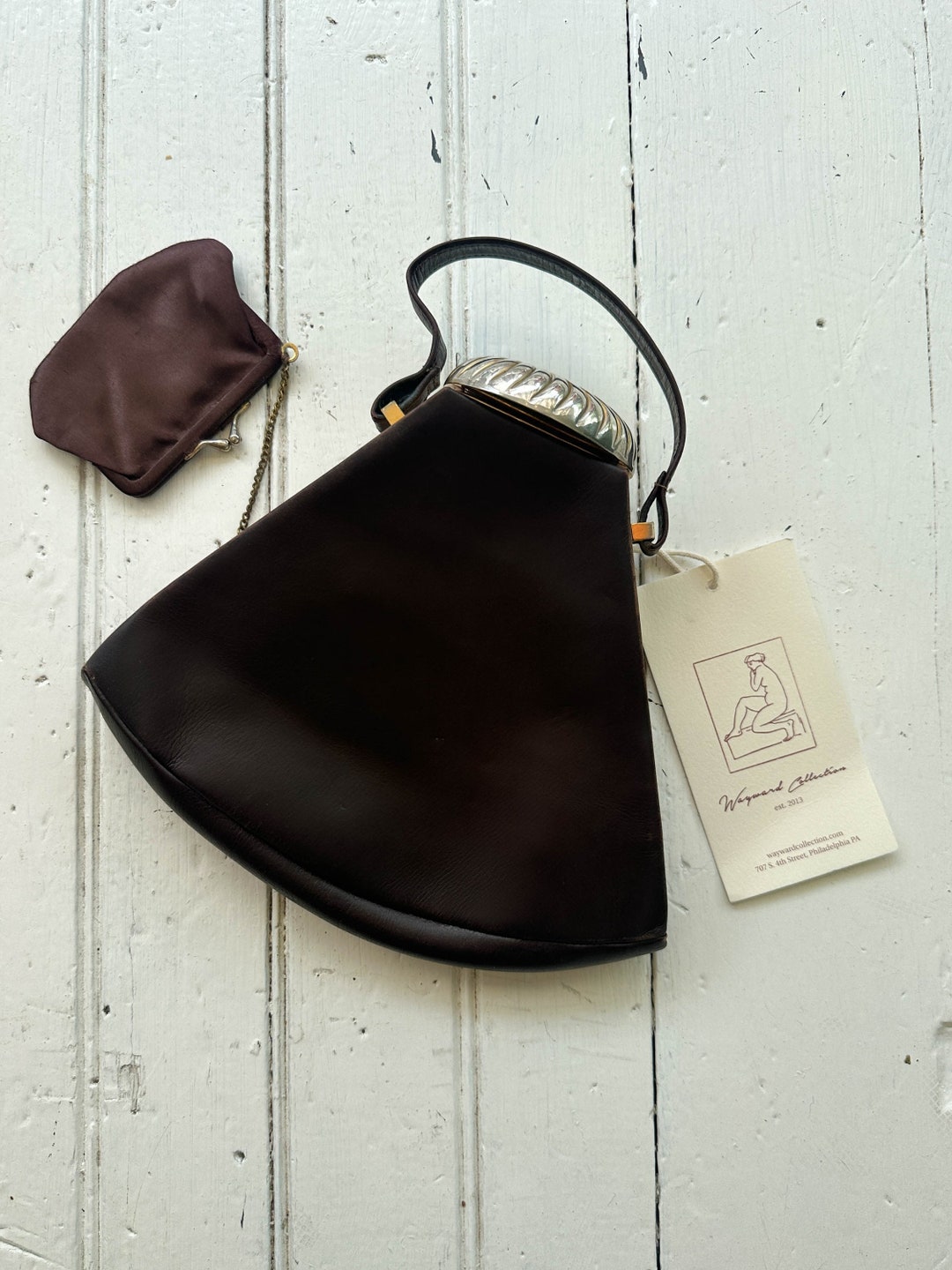 1940s Chocolate Leather Trapezoidal Handbag - Etsy